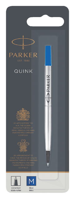Rollerpenvulling Parker Quink medium blauw blister 1 stuk